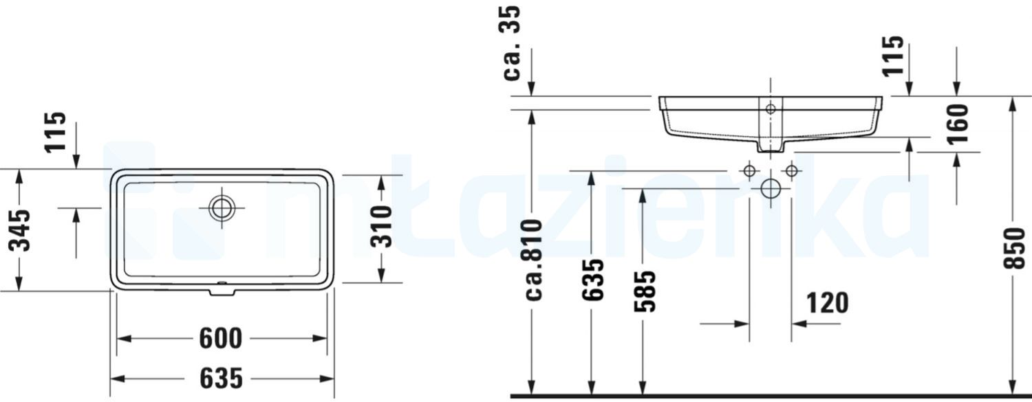 Umywalka prostokątna 60x31 cm 0384600000 Duravit Vero Air | Sklep ...